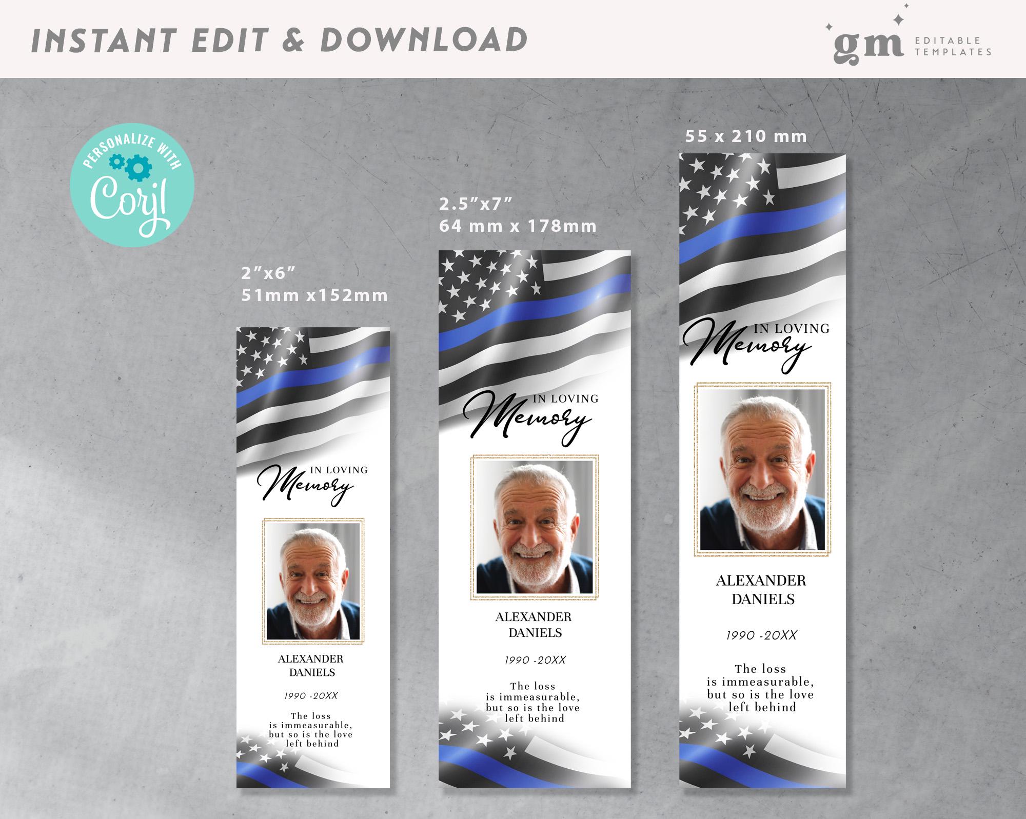 Editable Law Enforcement Funeral Bookmark Template, Police Memorial ...