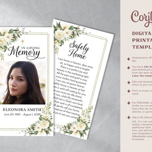 White Roses Catholic Mass Card for Funeral, Editable Floral Memorial ...