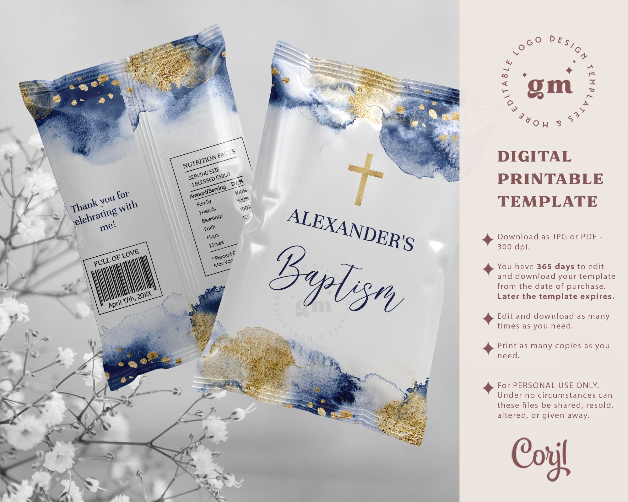 EDITABLE Chips Bag Wrapper TEMPLATE, Snack Wrapper for Boy Baptism ...