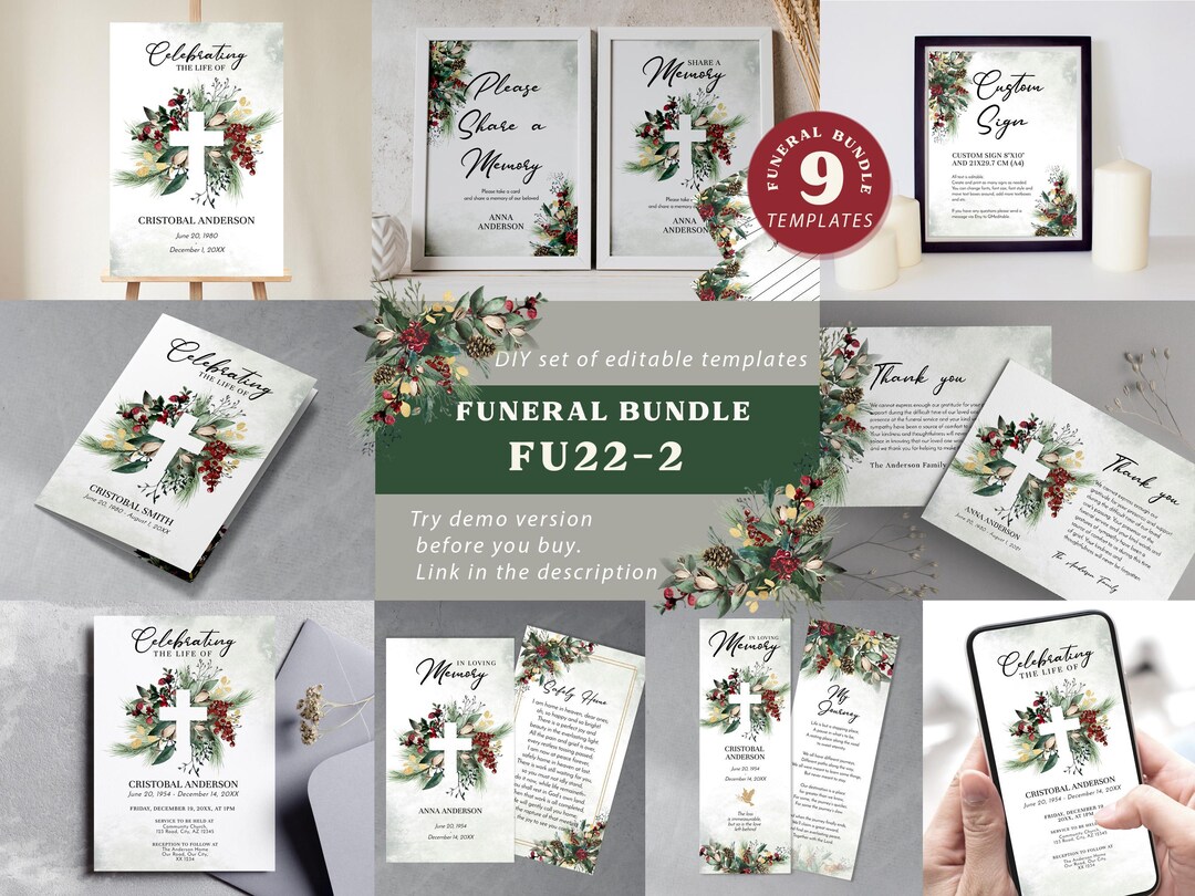 Winter Cross Funeral Template Bundle , Editable Catholic Celebration of ...
