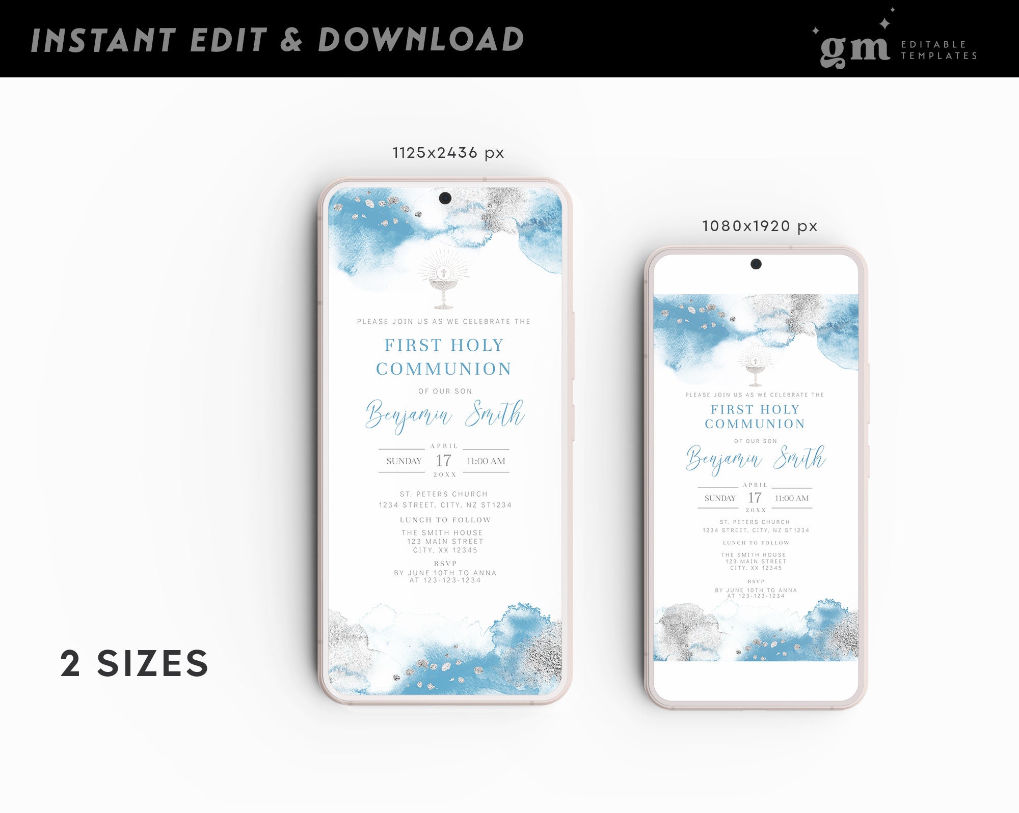 Boy First Holy Communion Electronic Invite Template, Light Blue ...