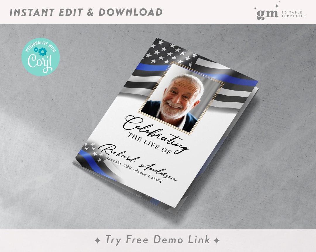 Law Enforcement 4 Page Funeral Program, Editable Police Obituary ...