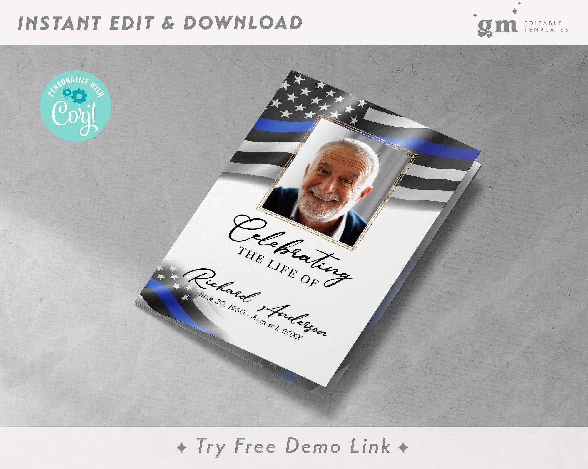 Law Enforcement 4 Page Funeral Program, Editable Police Obituary ...