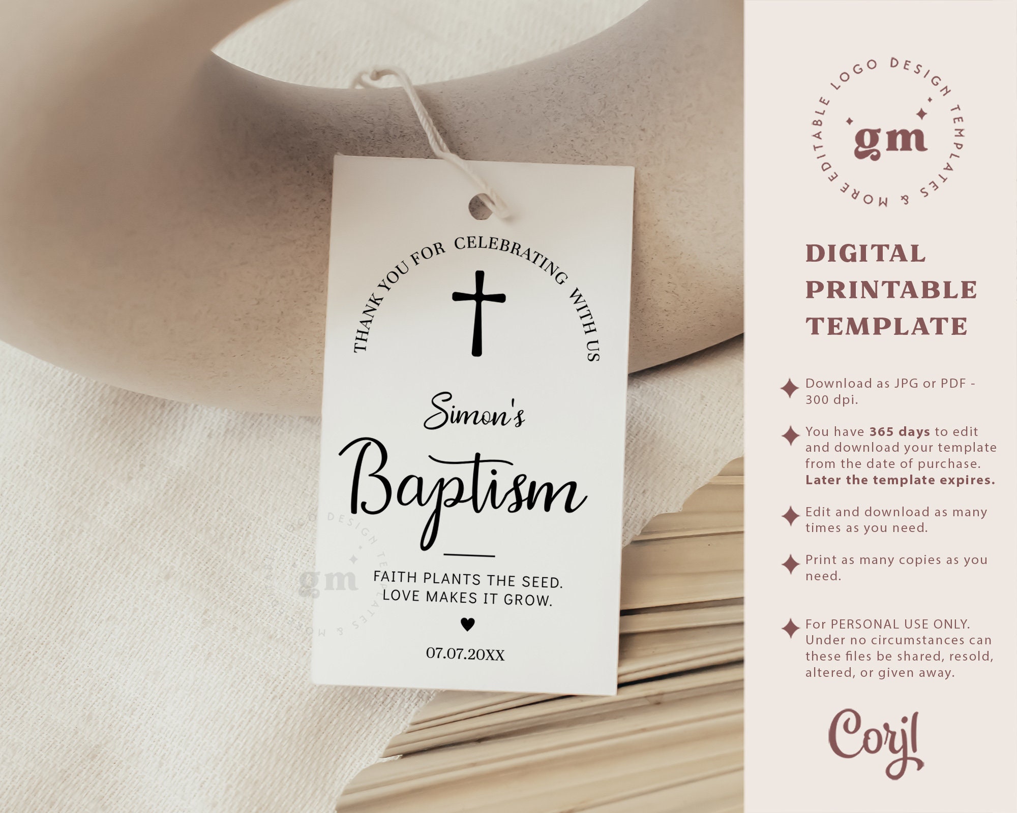 Simple Confirmation Favor Tag, Minimalist, EDITABLE Baptism Thank You ...