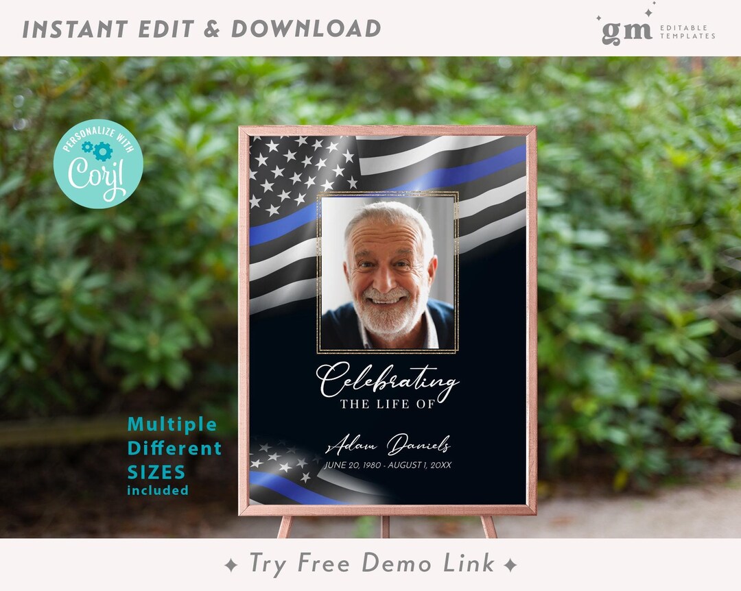 Police Memorial Poster With Photo, Editable Law Enforcement Funeral ...