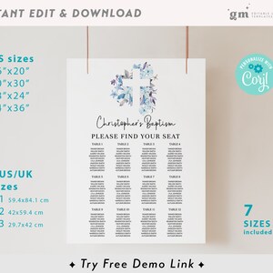 Floral Cross Baptism Table DIY Seating Chart, EDITABLE Communion Find ...