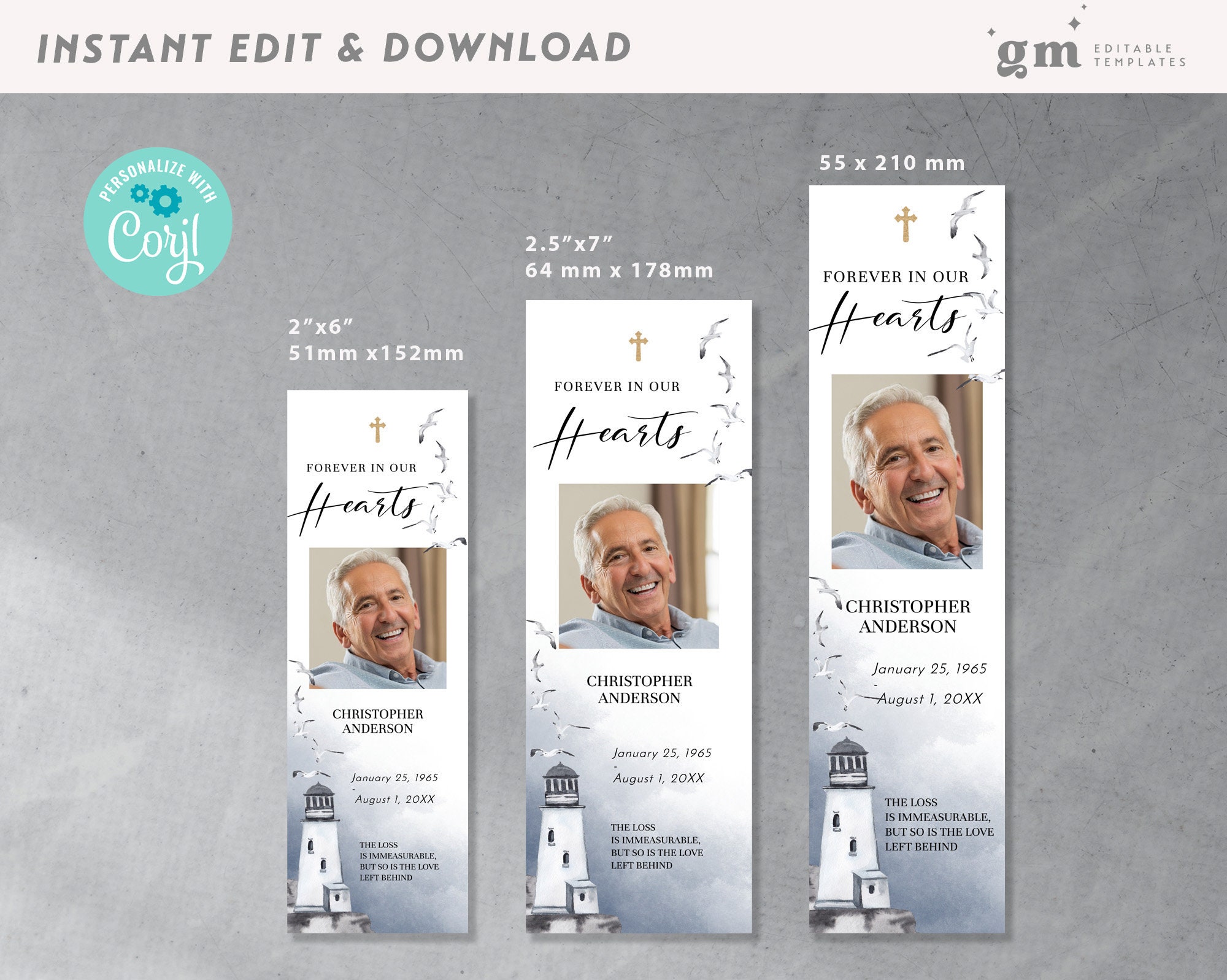 Sea & Birds Funeral Bookmark, Editable Sailor Memorial Bookmark ...
