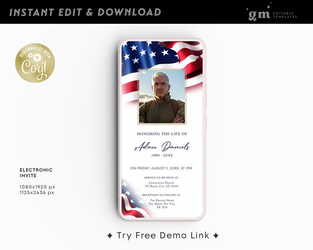 EDITABLE Veteran Funeral Service Announcement TEMPLATE, Military ...