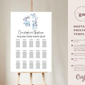 Floral Cross Baptism Table DIY Seating Chart, EDITABLE Communion Find ...