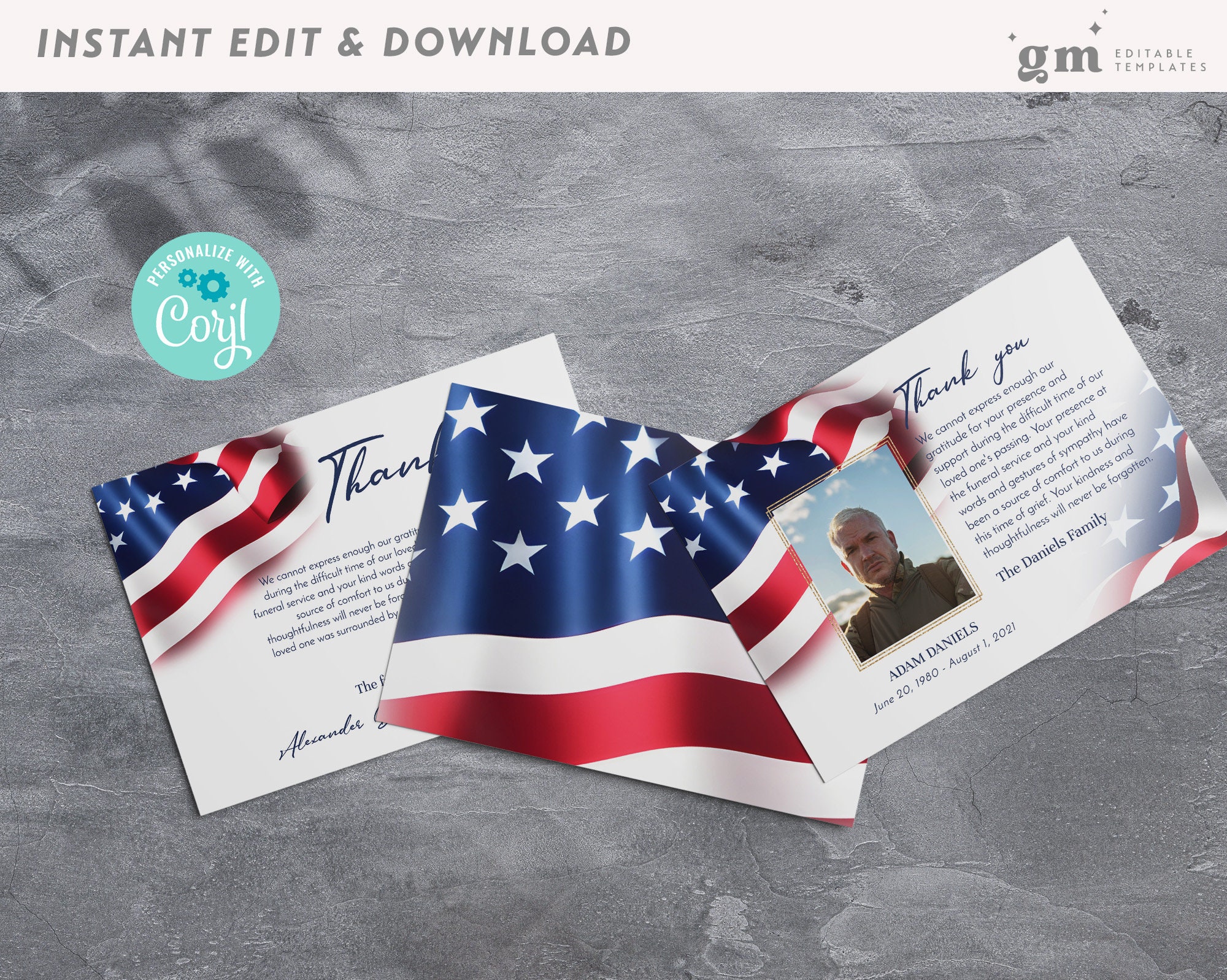 Veteran Memorial Thank You Photo Card, Editable Military Funeral ...