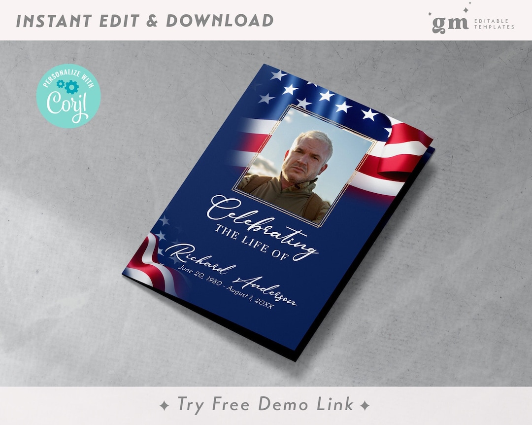 Veteran 4 Page Funeral Program, Editable Military Obituary TEMPLATE ...