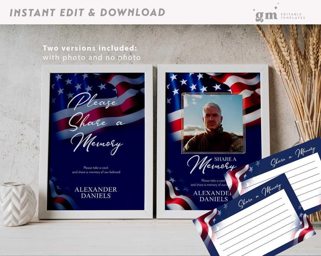 Soldier Funeral Share a Memory Sign and Card, Editable Military ...