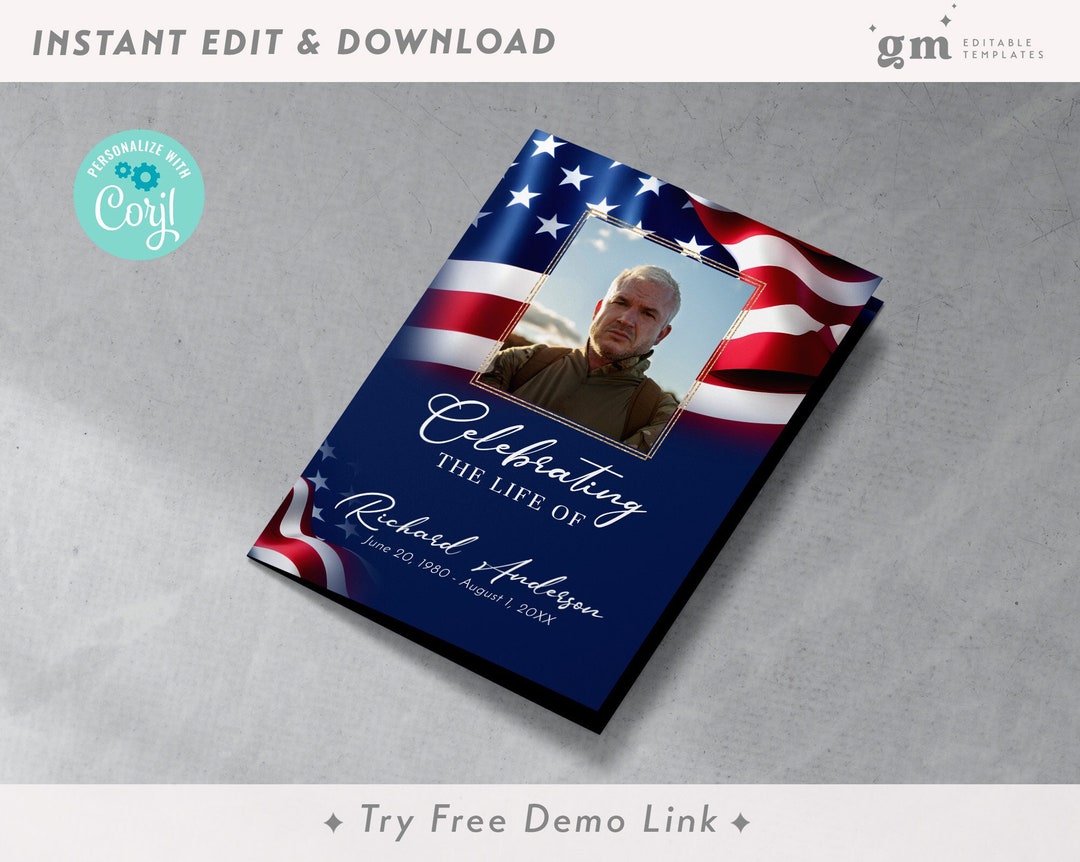 Veteran 4 Page Funeral Program, Editable Military Obituary TEMPLATE ...