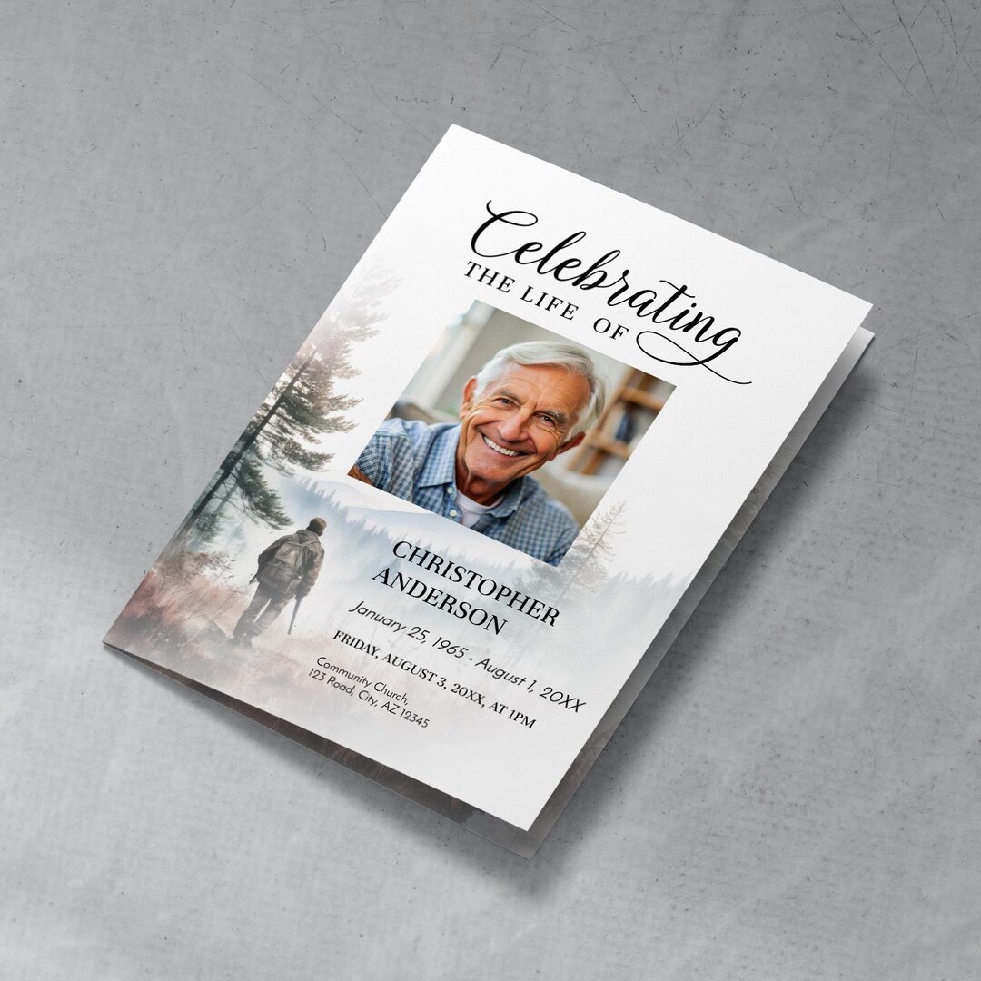 Funeral Program Template, Hunter in Woods, Editable 4 Page Obituary ...