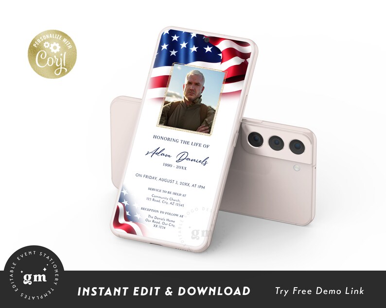 EDITABLE Veteran Funeral Service Announcement TEMPLATE, Military ...