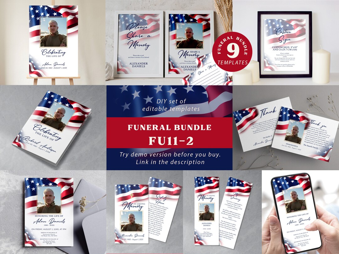 Editable Military Funeral Template Package, Soldier Celebration of Life ...