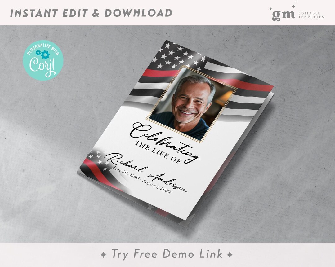 Firefighter 4 Page Funeral Program, Editable Fireman Obituary TEMPLATE ...