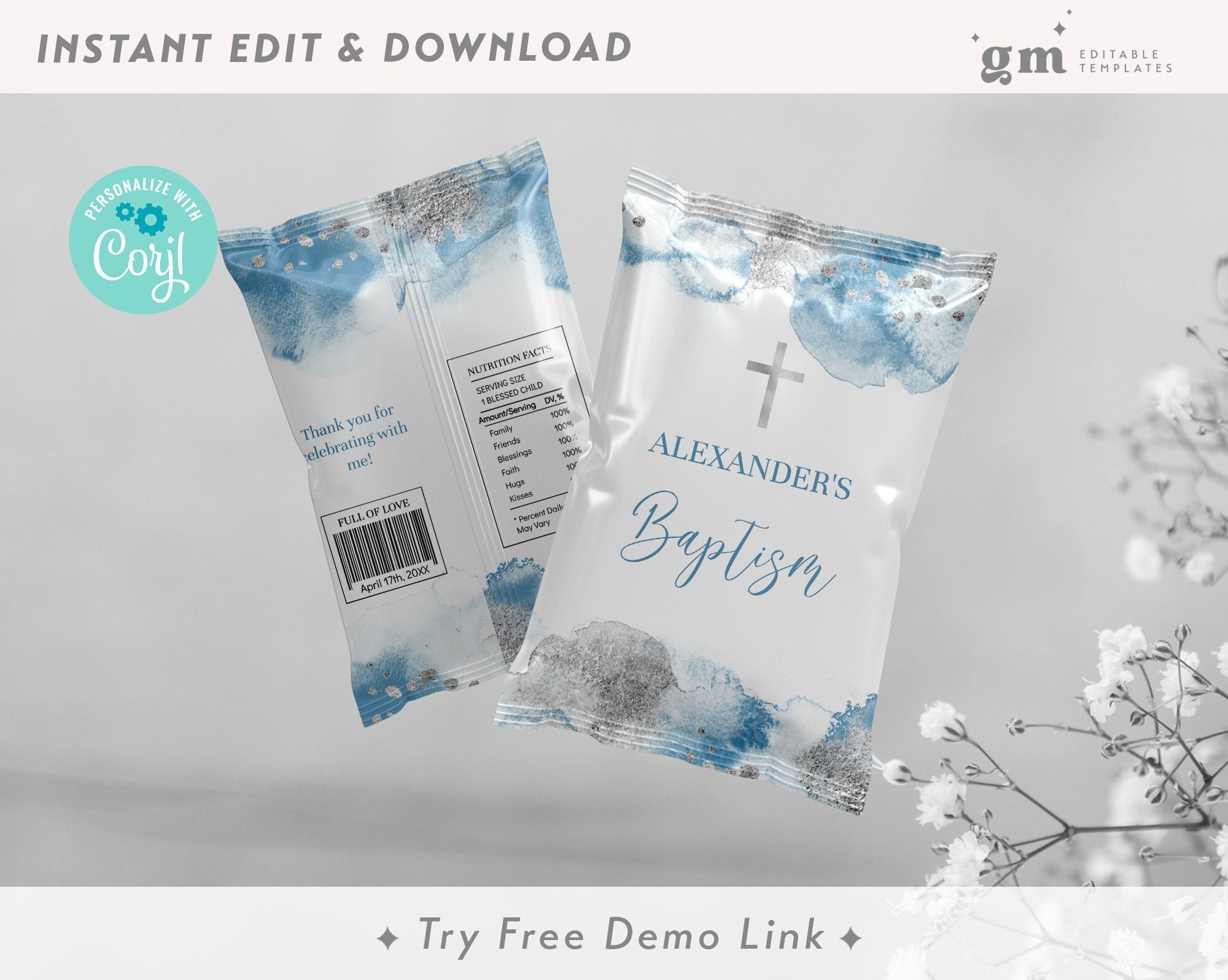 EDITABLE Chips Bag Wrapper TEMPLATE, Snack Wrapper for Baptism ...