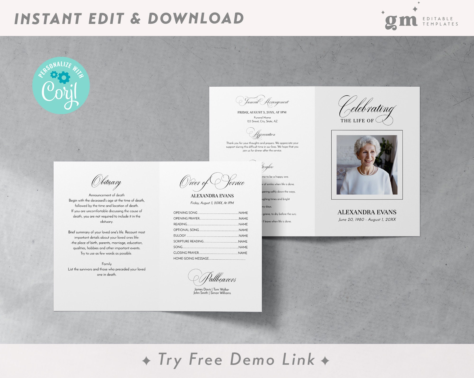 4 Page Funeral Program, Simple & Elegant, Editable Obituary TEMPLATE ...