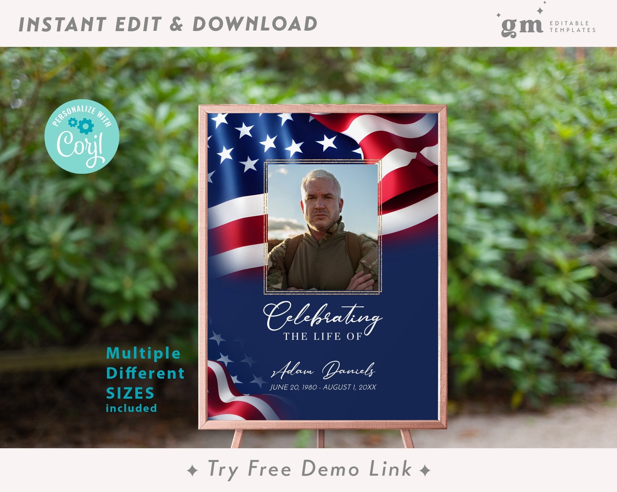 Veteran Memorial Poster With Photo, Editable Military Funeral Welcome ...