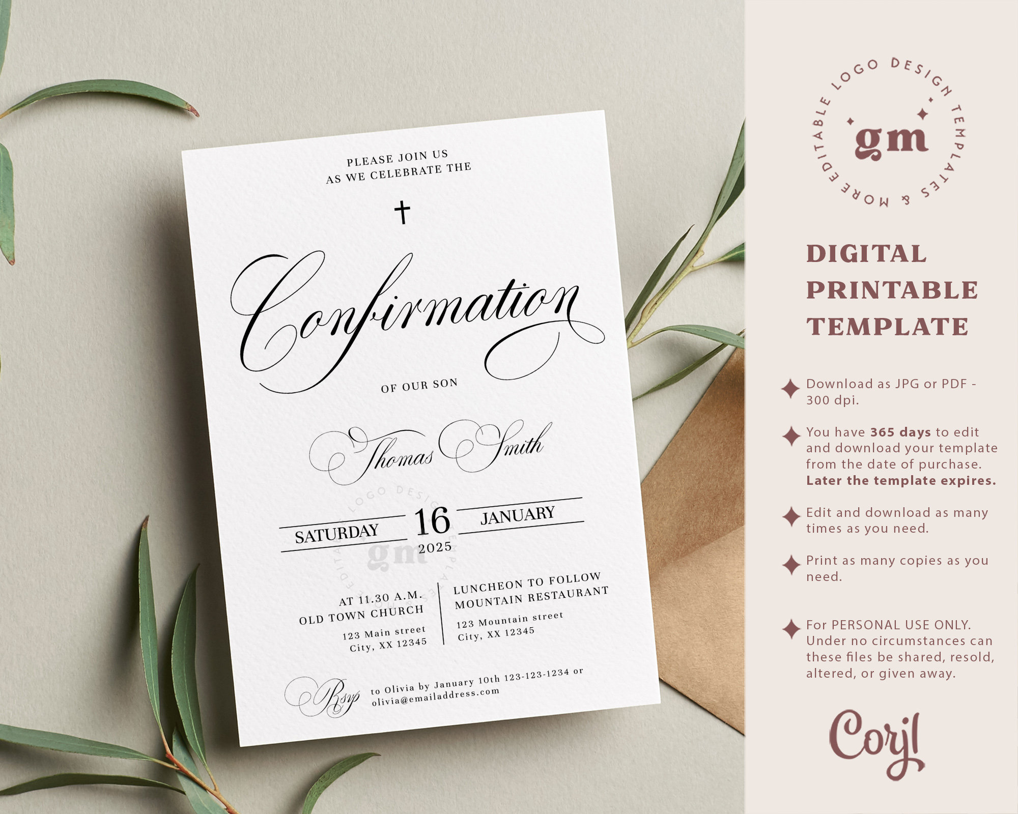 Simple Confirmation Invite Template, EDITABLE Printable Minimalist ...