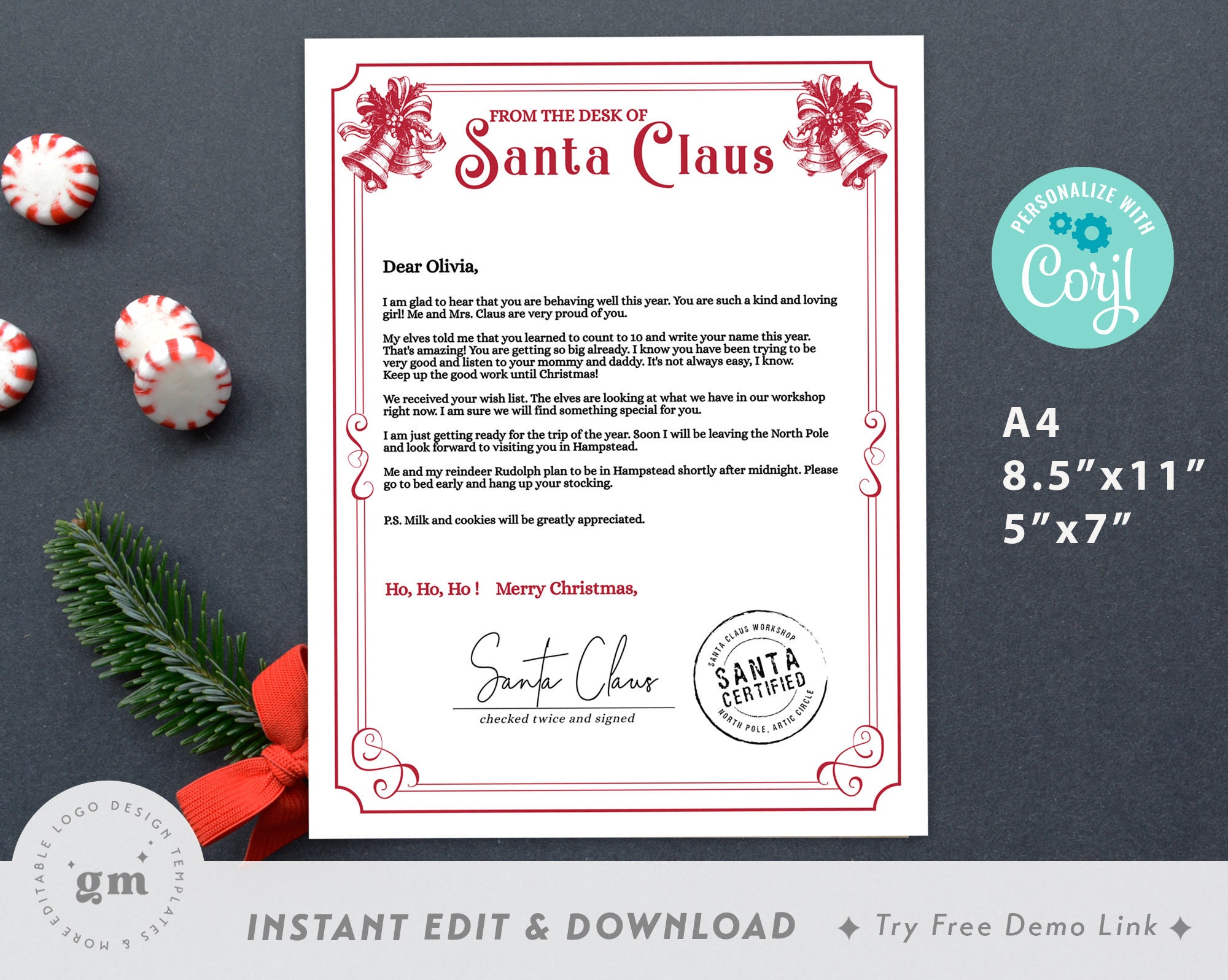 Editable Letter From Santa, From the Desk of Santa Claus, Instant Edit ...