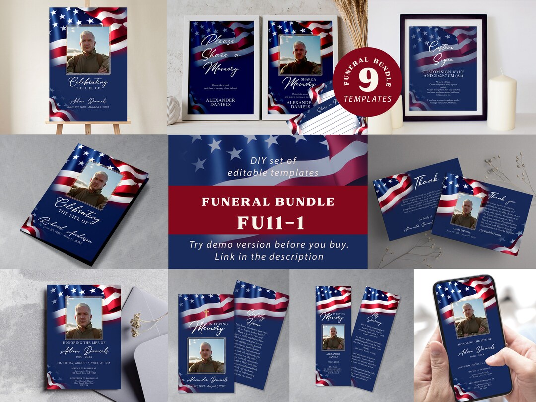 Editable Soldier Funeral Template Package, Military Celebration of Life ...