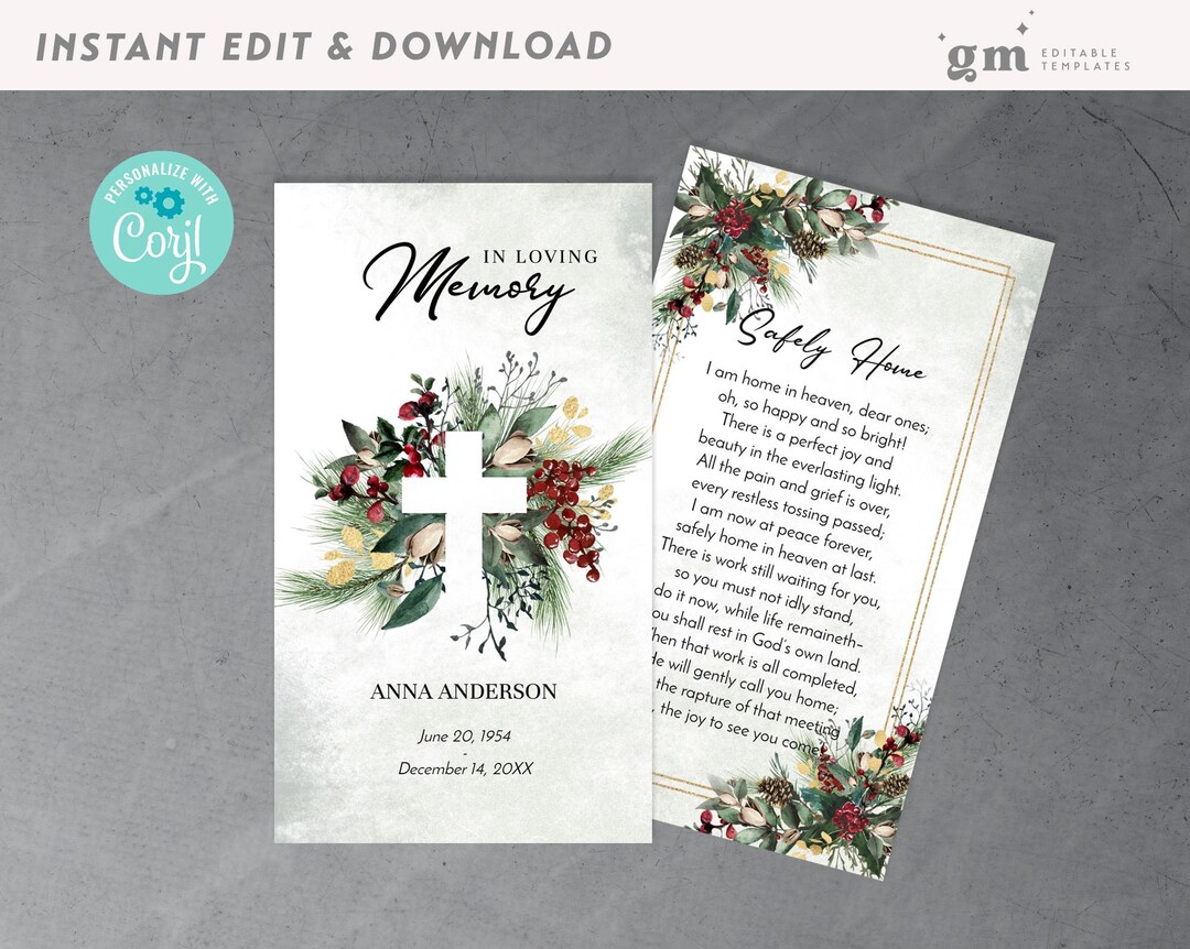 Winter Cross Catholic Mass Card for Funeral, Editable Catholic ...