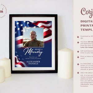 Soldier Funeral Share a Memory Sign and Card, Editable Military ...