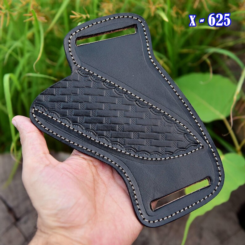 USA Pancake Sheath 5”fixed Blade Folding Knife Black Leather Pouch ...