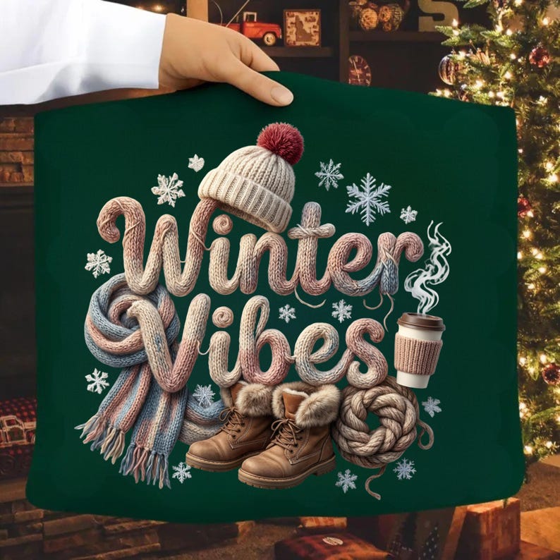 Preppy Cold Season Weather Clipart, Winter Vibes PNG, Yarn Faux Cozy ...