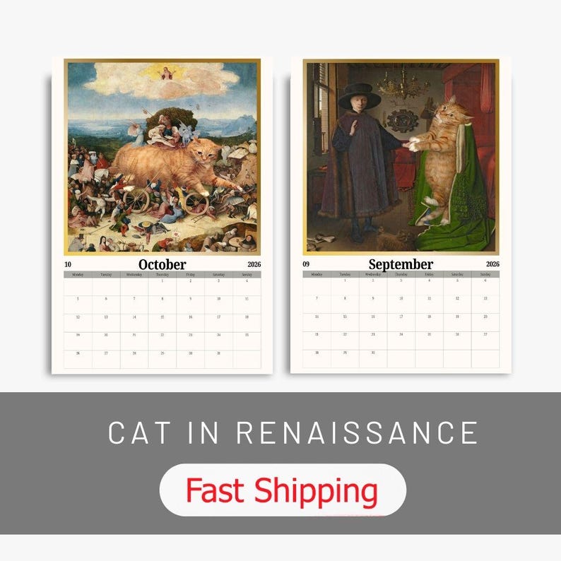 2026 Calendar • Crazy Cat in Renaissance • Cats in Art History • Gag ...