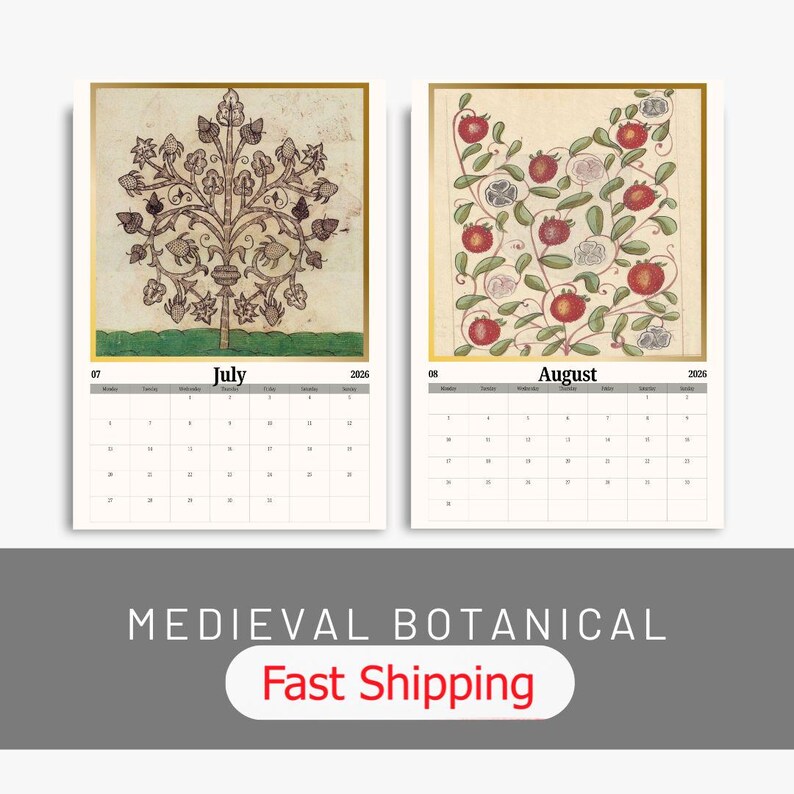 2026 Medieval Botanical Calendar • Illustrated Wall Calendar - Etsy