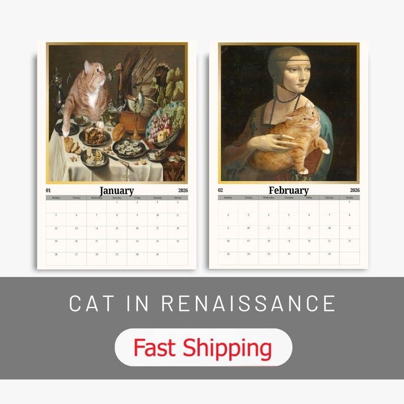 2026 Calendar • Crazy Cat in Renaissance • Cats in Art History • Gag ...