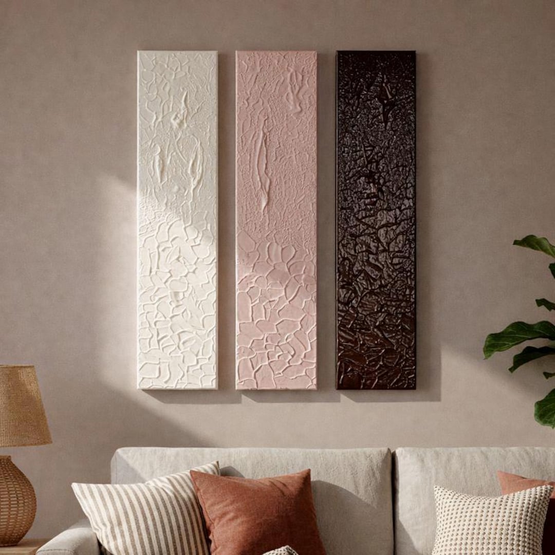 3D Textured Plaster Wall Art Set of 3, Handmade Neutral Boho Minimal ...