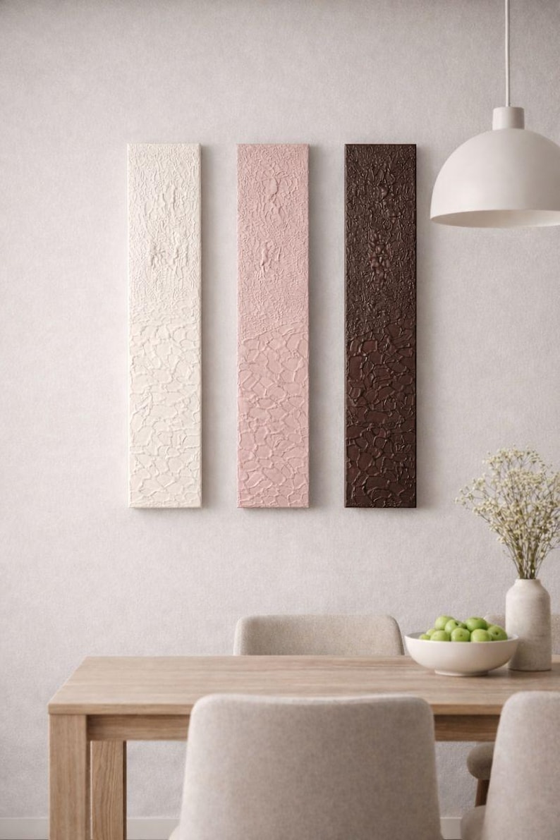 3D Textured Plaster Wall Art Set of 3, Handmade Neutral Boho Minimal ...
