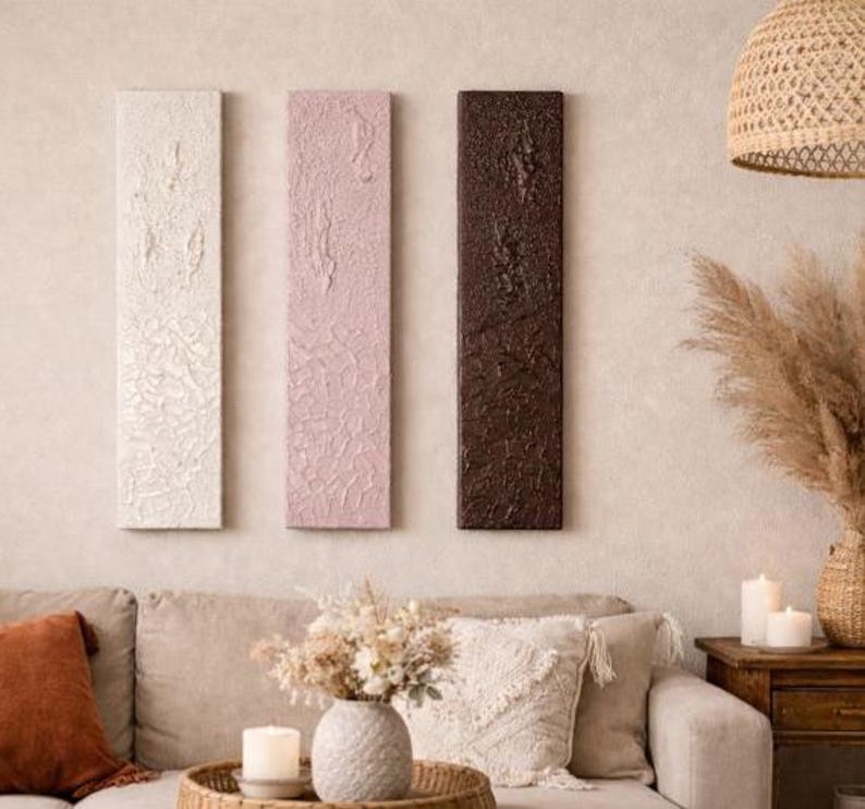 3D Textured Plaster Wall Art Set of 3, Handmade Neutral Boho Minimal ...