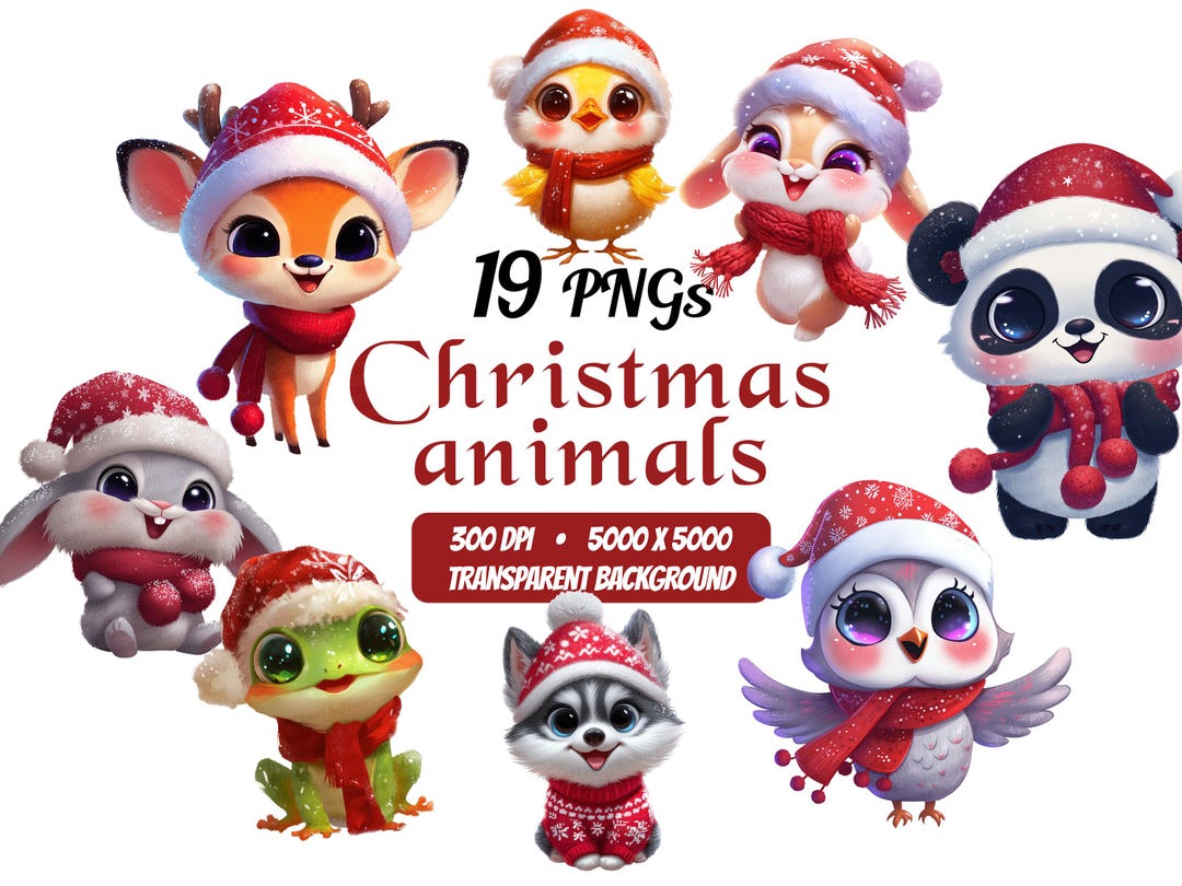 19 Pngs Christmas Winter Animals With Santa Hats, Transparent ...
