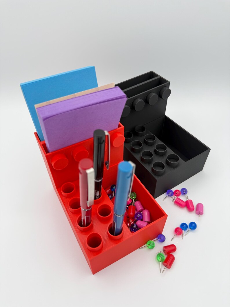 Brick Desk Organizer | 3D Printed Office Storage | Building Block Style ...