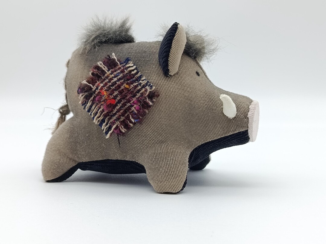 Scruffy Pig Plush Art Doll, Handmade Textile Decor, Patchwork Stuffed ...