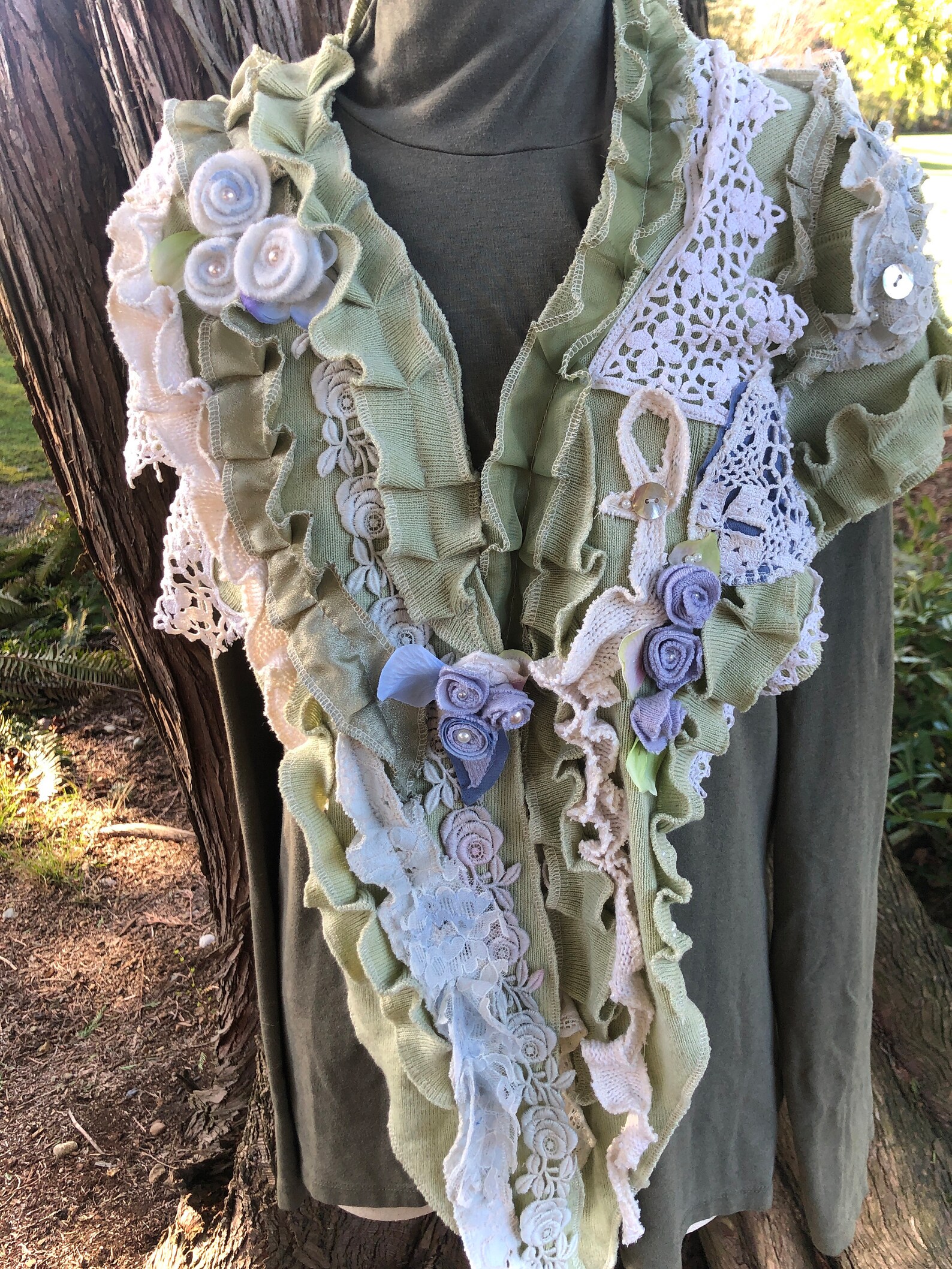 Upcycled Wedding Scarf Shawl,feminine Ruffled Wrap,vintage Lace With ...