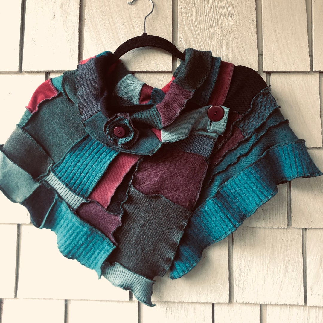 Wool Winter Scarf Shawl, up Cycled Sweaters, Patchwork in Jewel Tones ...