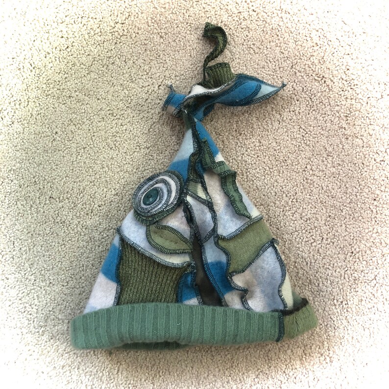 Upcycled Scrappy Elf Hat, Winter Wool Slouch Hat With Tails, Patchwork ...