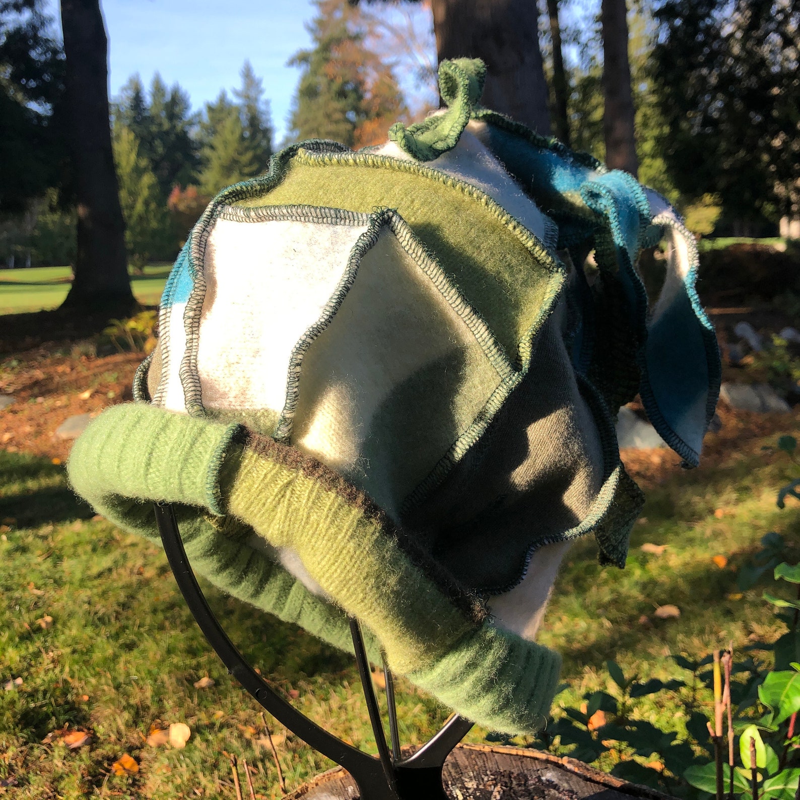 Upcycled Scrappy Elf Hat, Winter Wool Slouch Hat With Tails, Patchwork ...