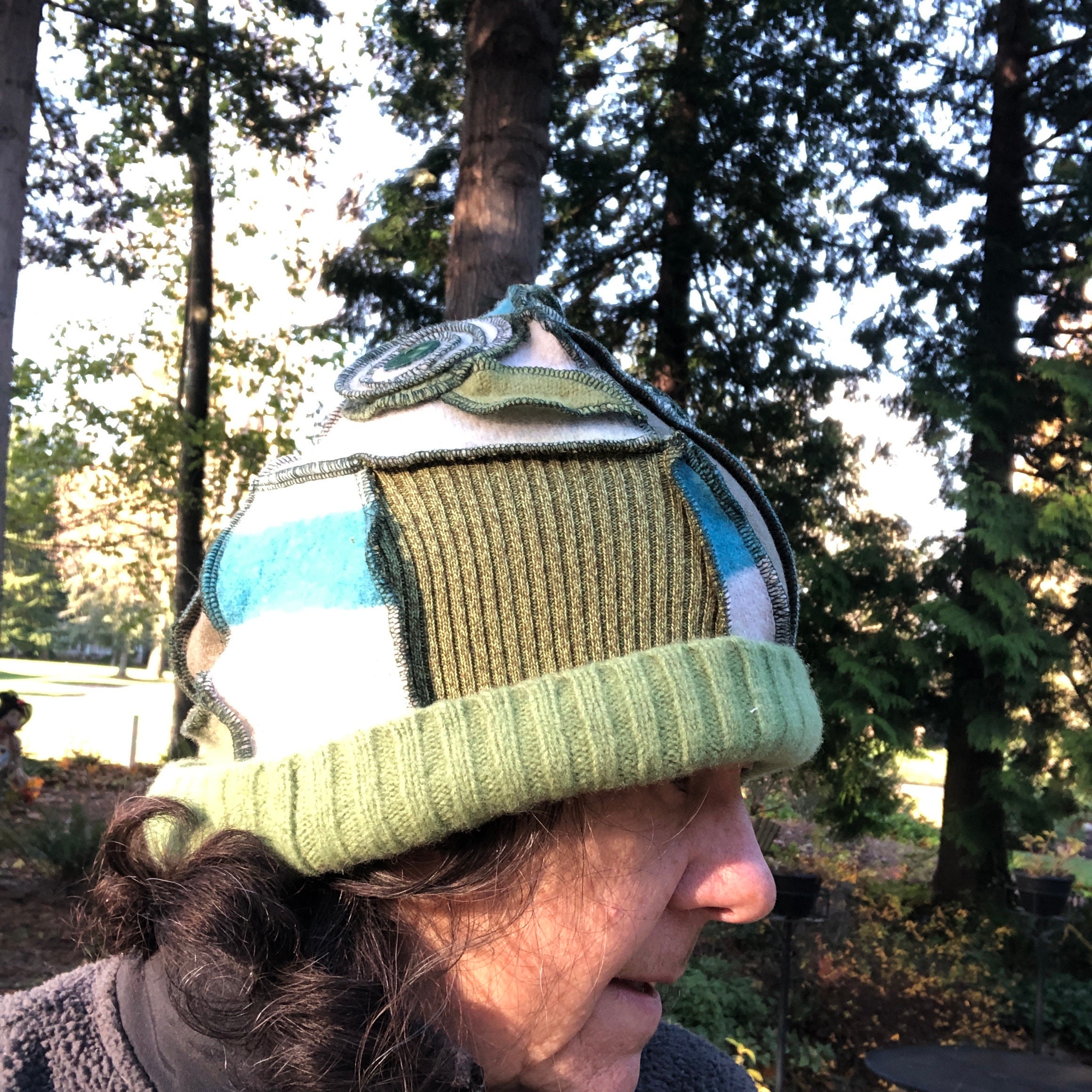 Upcycled Scrappy Elf Hat, Winter Wool Slouch Hat With Tails, Patchwork ...