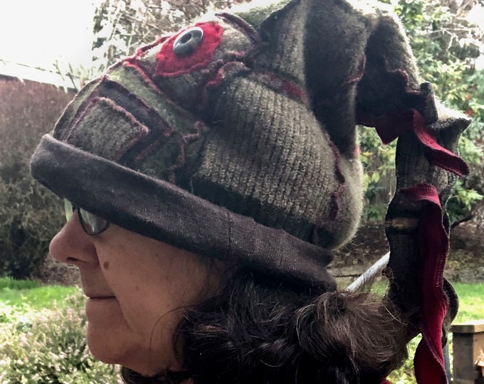 Wool Elf Hat, Upcycled Sweaters Patchwork, Fantasy Festival Wear Hat, # ...