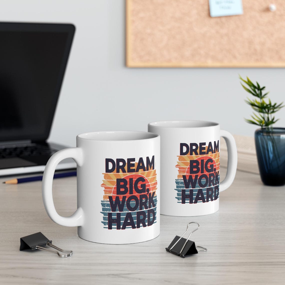 Dream Big Work Hard Mug | Motivational Retro Typography - Etsy Canada