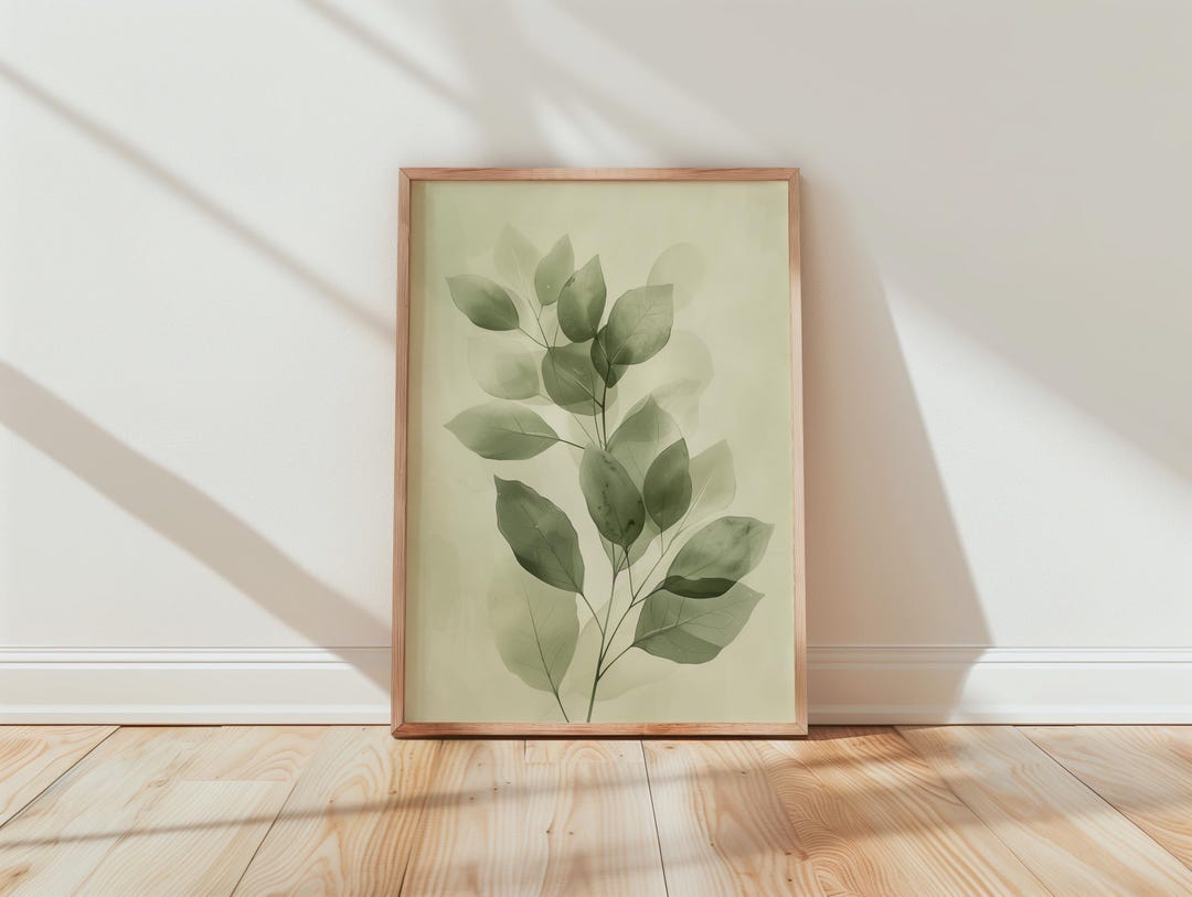 Botanical Leaf Wall Art, Green Leaves Print, Minimalist Cream Nature ...