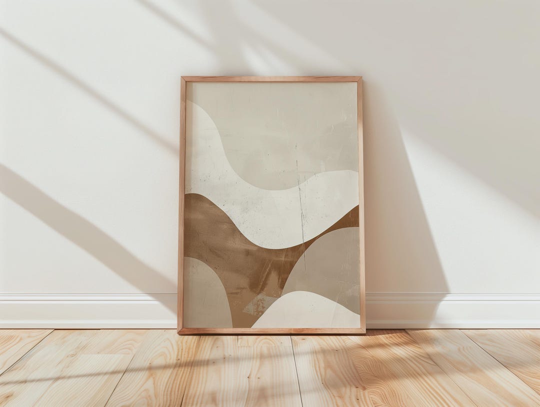 Abstract Wall Art, Neutral Minimalist Print, Brown Beige Organic Shapes ...