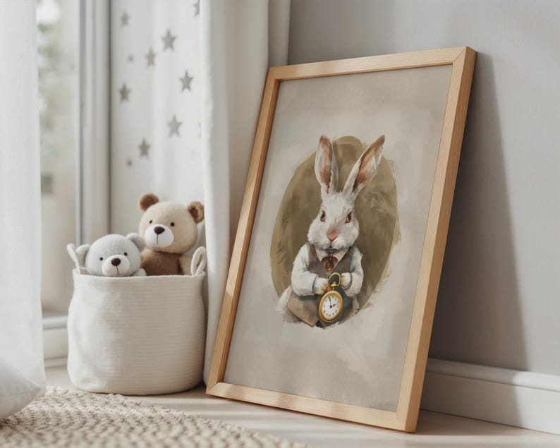 Vintage Rabbit Pocket Watch Print, Whimsical Nursery Wall Art - Etsy